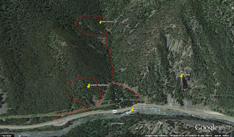 Parking areas and trails to the areas