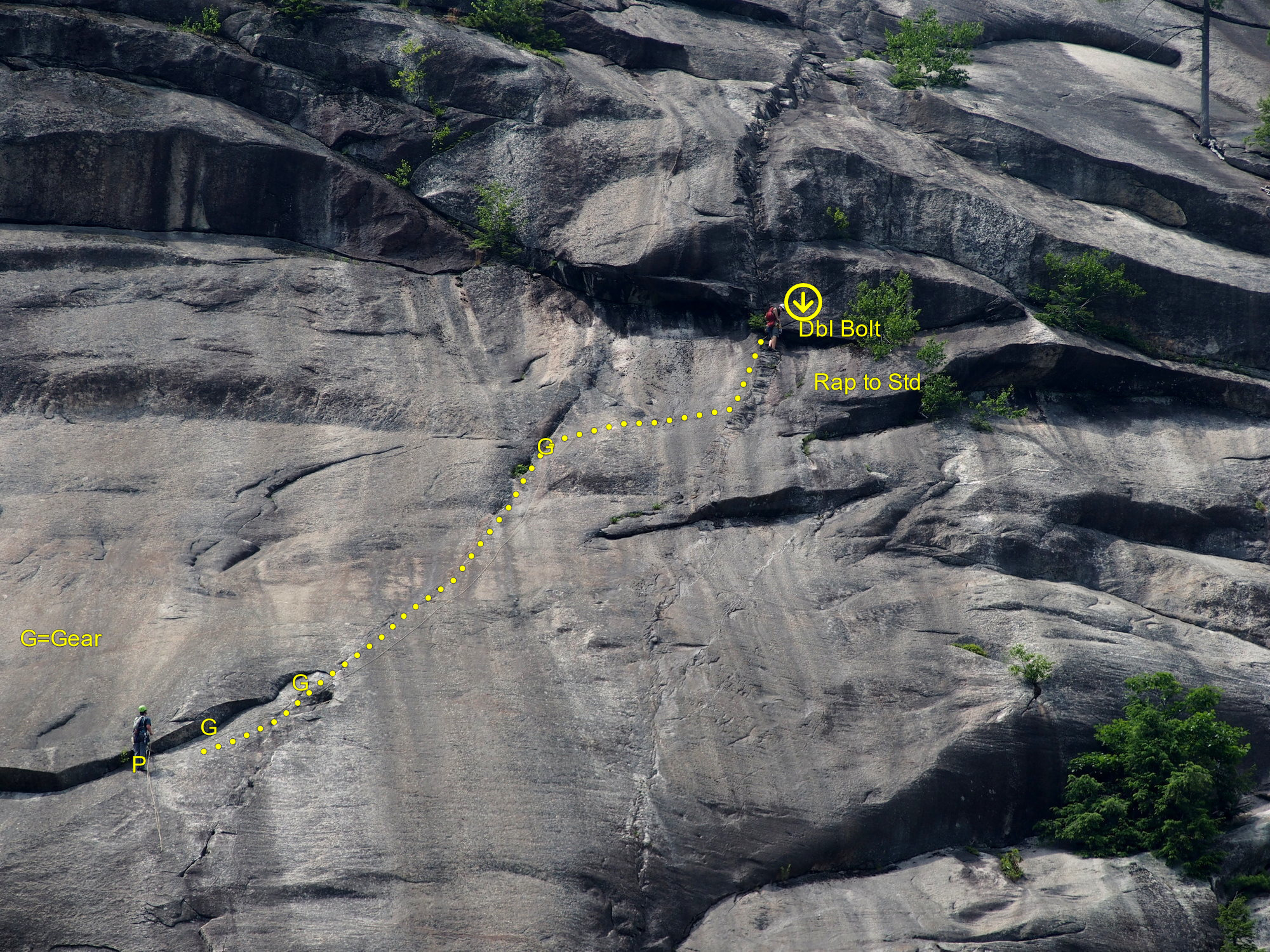 "P4 Belay:End of P4" - The belayer is using the lower belay point (old ...