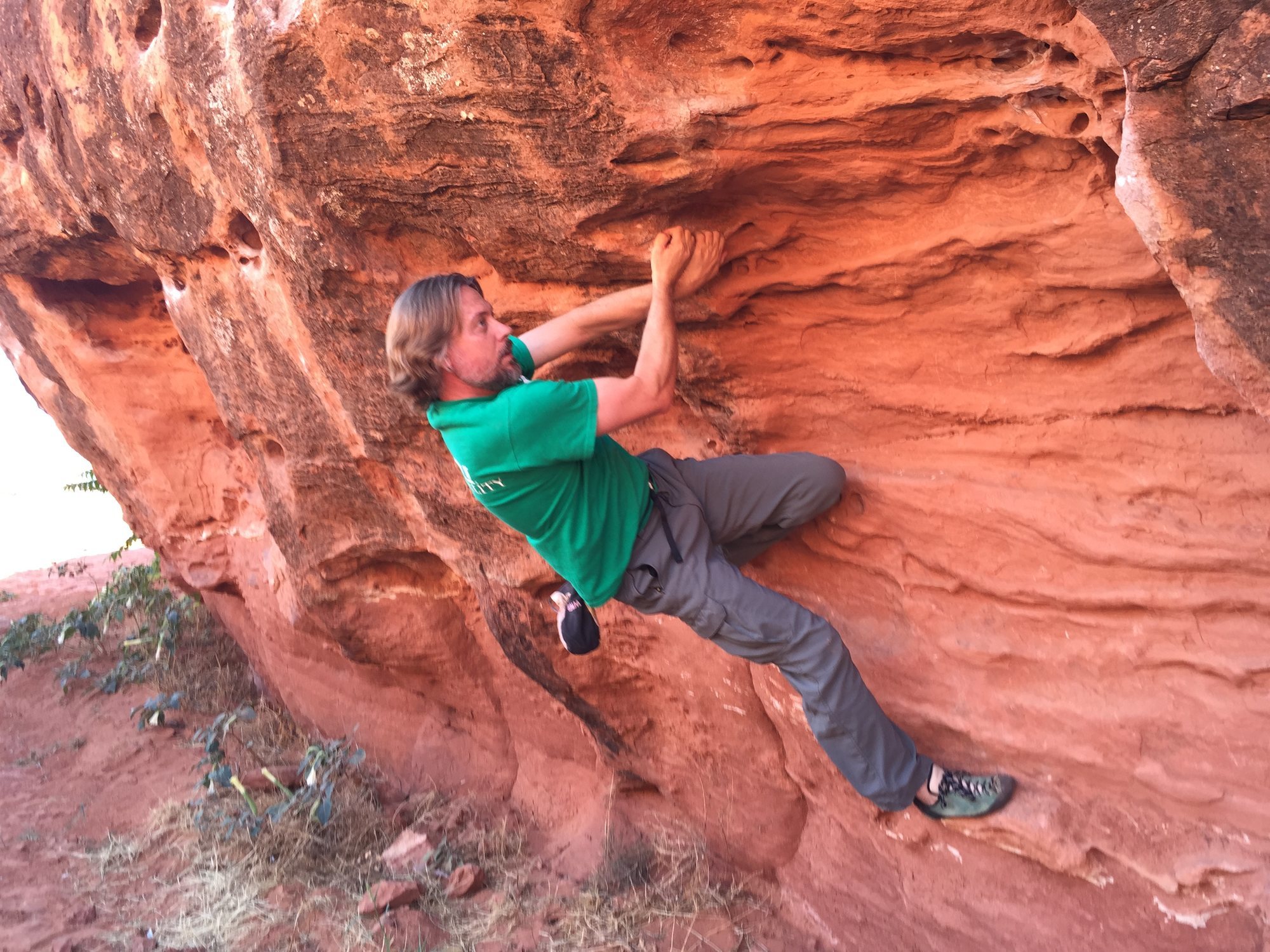 Doing the Picnic Table traverse.