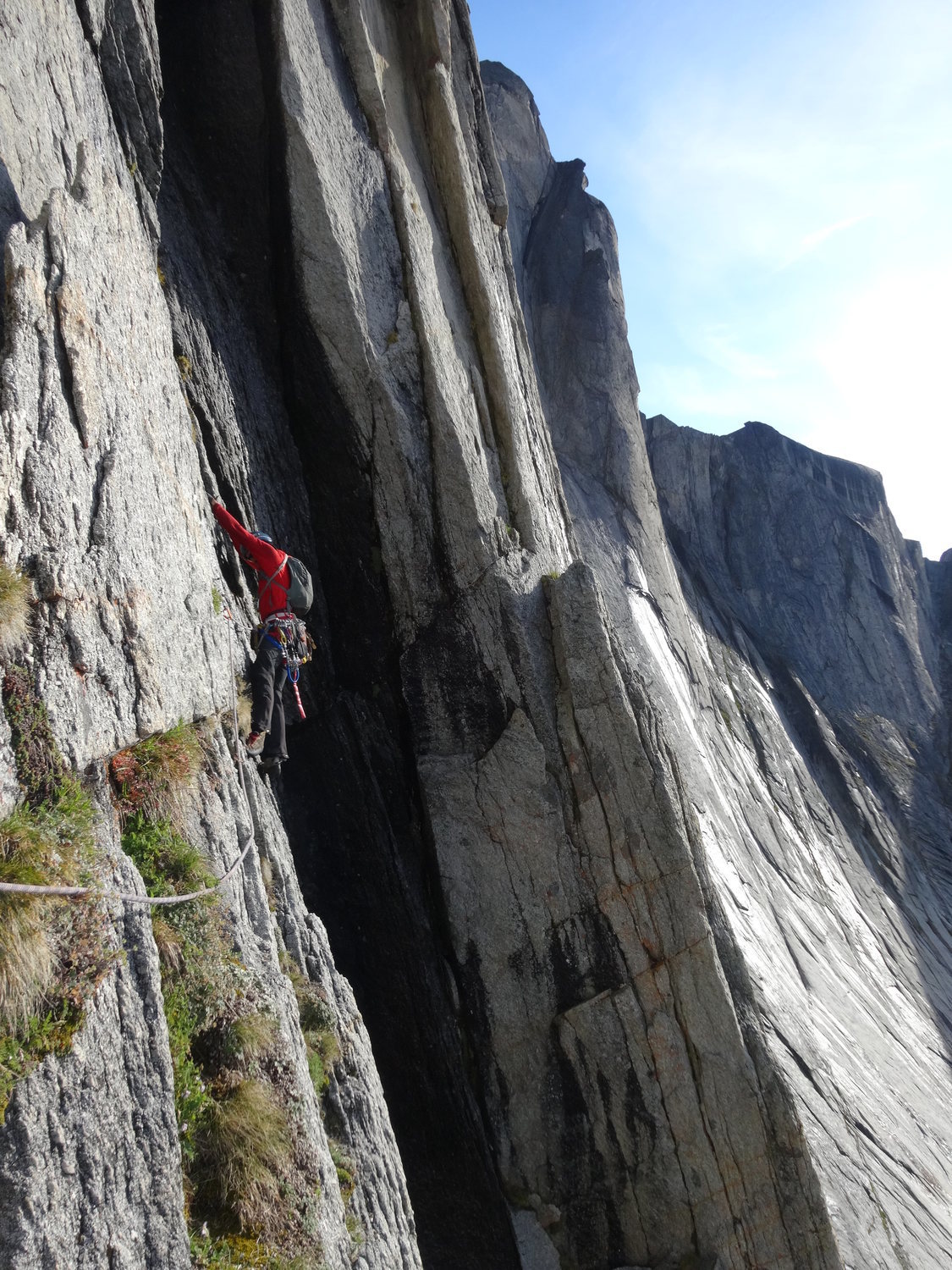 Traversing into the "5.10 Waterfall" pitch on the Original Route (VI 5. ...