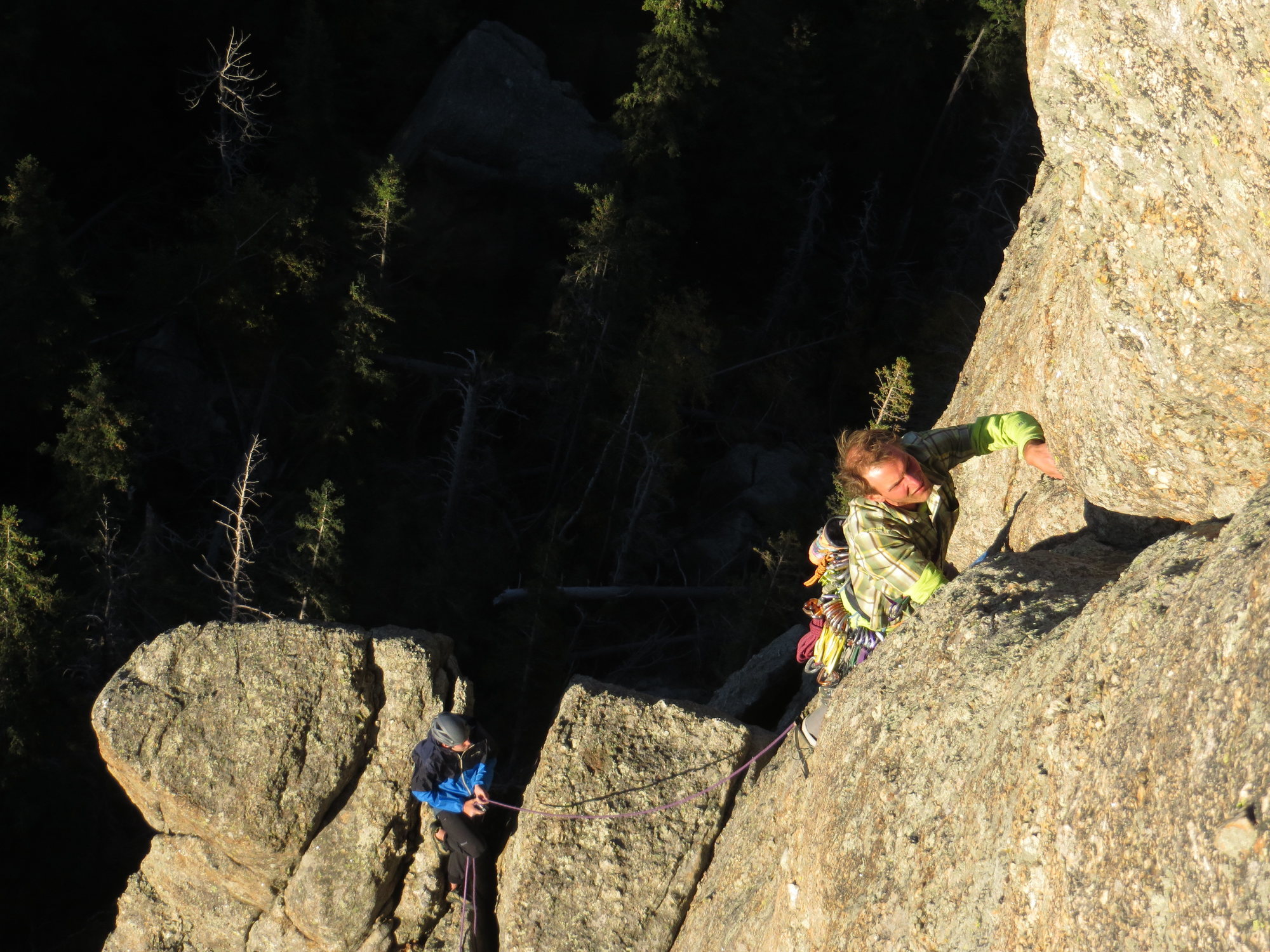 Kyle Rott leading the second pitch, Taylor Lais belaying.