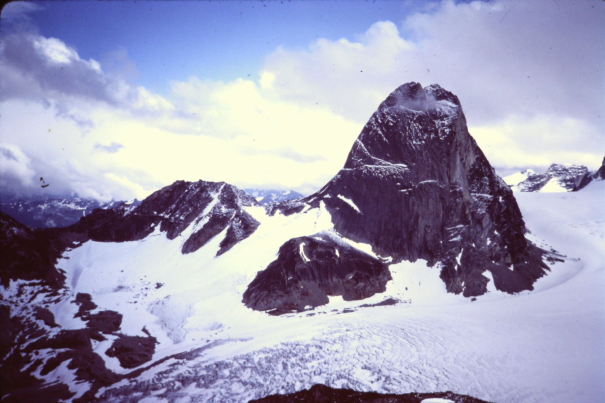 Bugaboo Spire from the north, East Ridge in profile on the left (taken ...