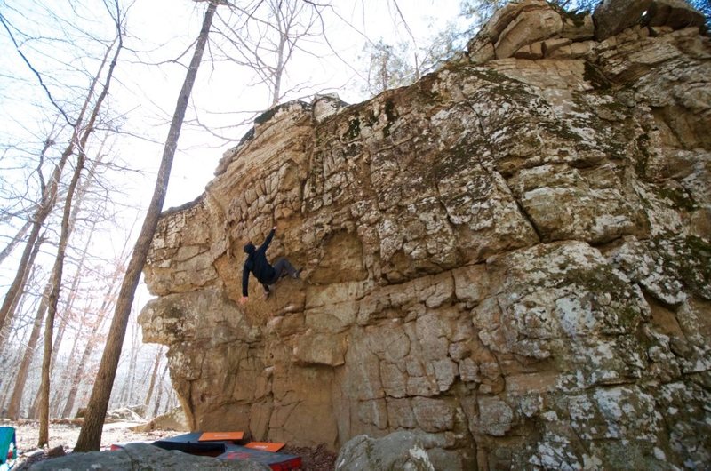 Climbing in Donkey Show Boulder, Horseshoe Canyon Ranch