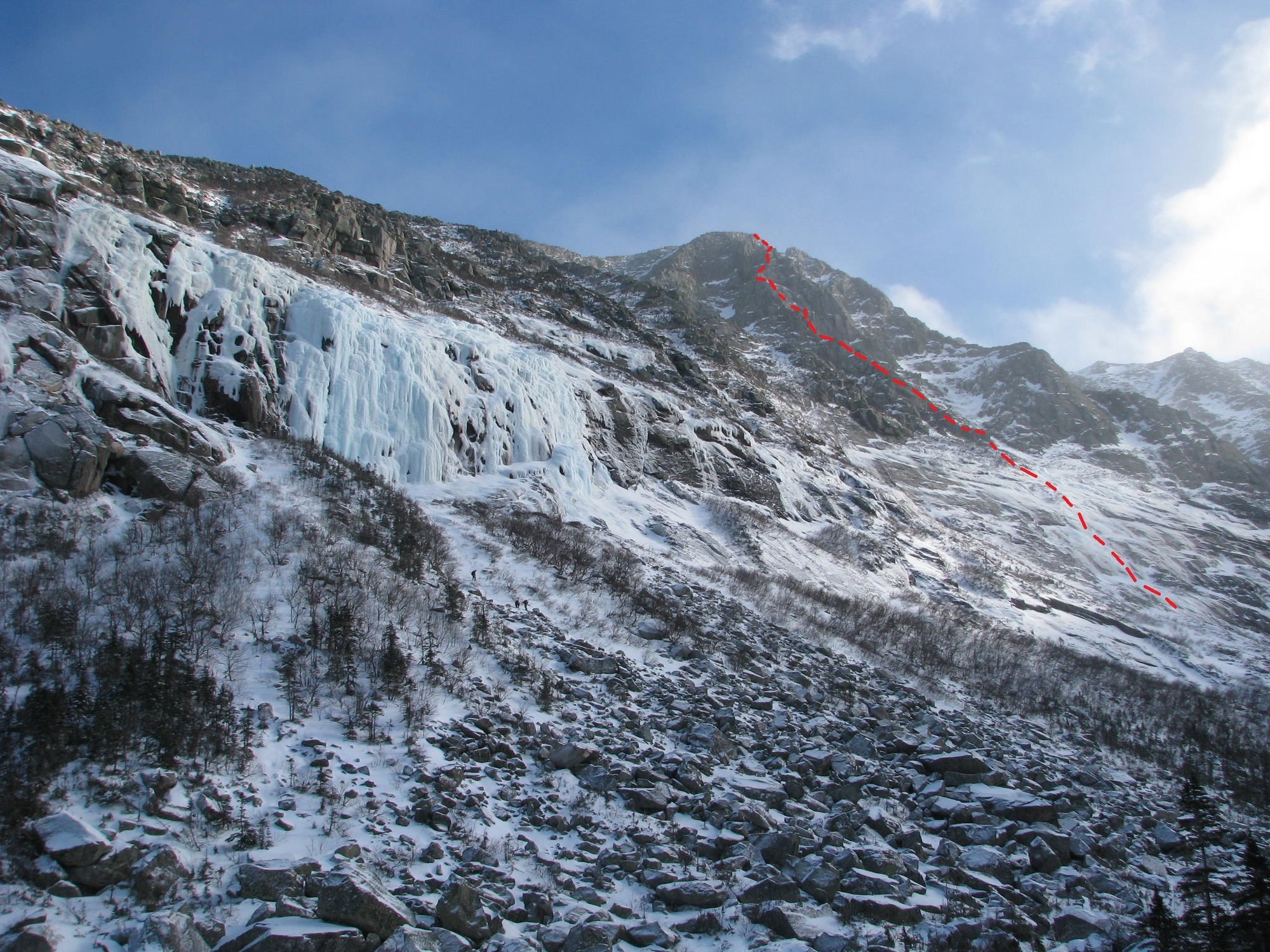 Pamola from Chimney Pond with the West Ridge approximately outlined ...