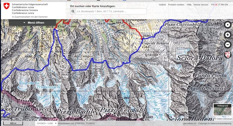 Piz Badile 3305m, Sciora Dafora 3169; Bergell; +trails; scan by map.geo ...