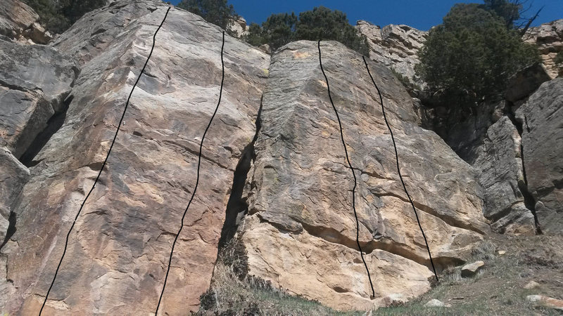 4 bolted routes right of "The Golden Rule" and left of "Binky of the ...