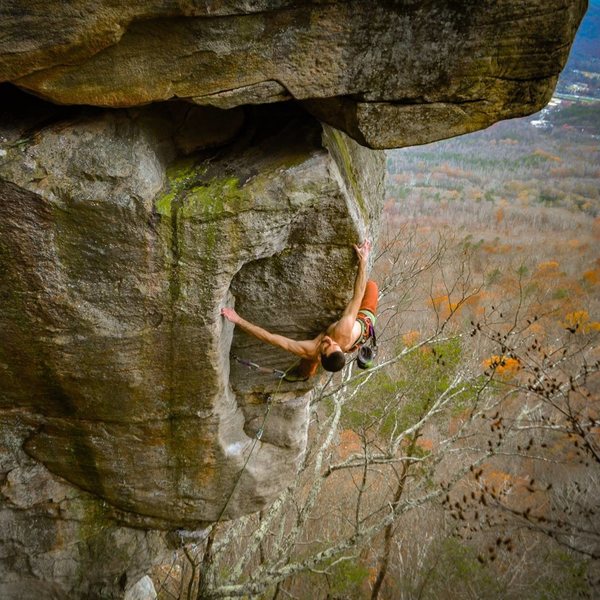Redpointing Edge of Might 12c, at Sunset Rock Chattanooga, TN.