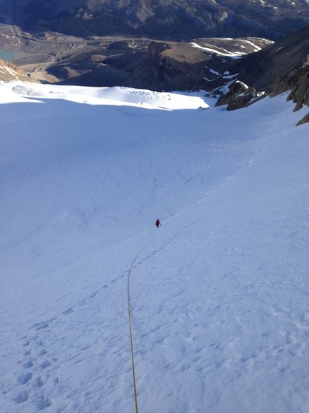 Looking down the snow/ice slope