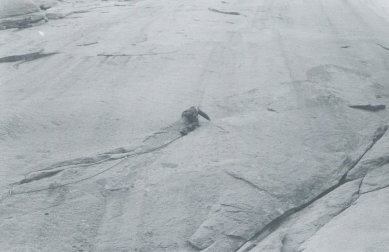 Mark Motes on the first pitch of Science Friction about 1978