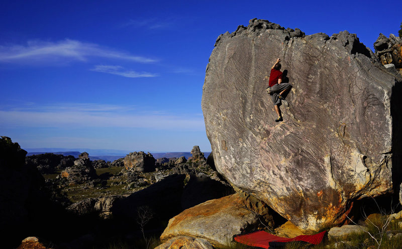 Playing in the Fields of the Lord, Font 5b (V1), Cedar Spin Gully.