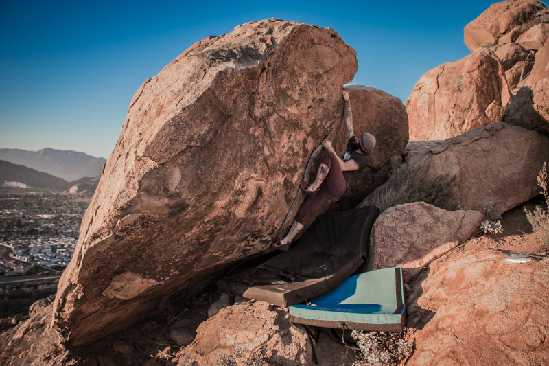 Climbing in Overhung Boulder, Inland Empire