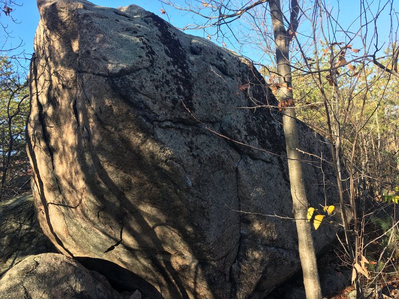 Climbing in The Ship Boulder aka Holy Grail, North Shore