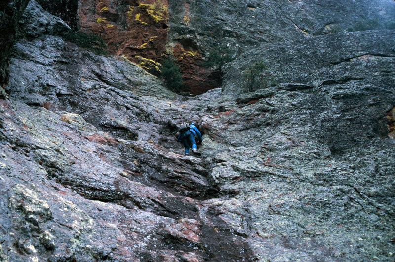 Climbing the well-featured slab