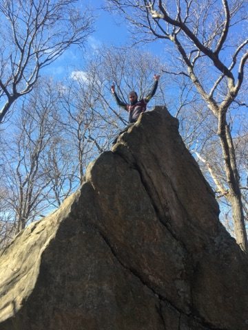 Climbing in High Ball Boulder, Long Island