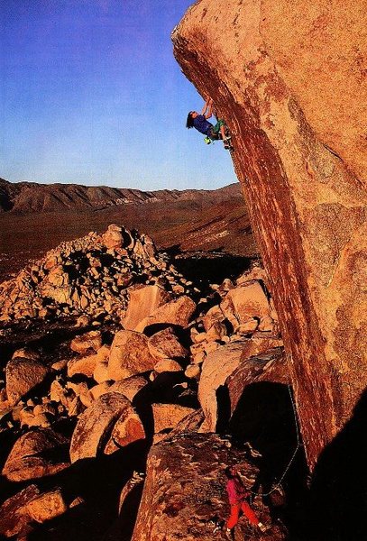 John Mireles belayed by Scott Cosgrove on New World Order (5.13), Joshua Tree NP Photo by Greg ...