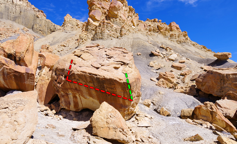 Climbing in Detroit Leaning Boulder, South Central Utah