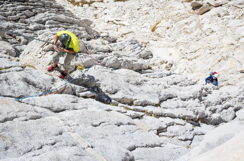 Climber on the right of the photo on the 1st pitch of West Ridge ...