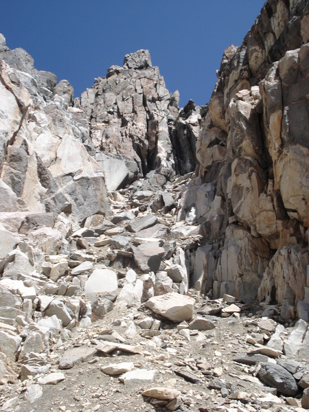 The south chute which leads to the ridge.