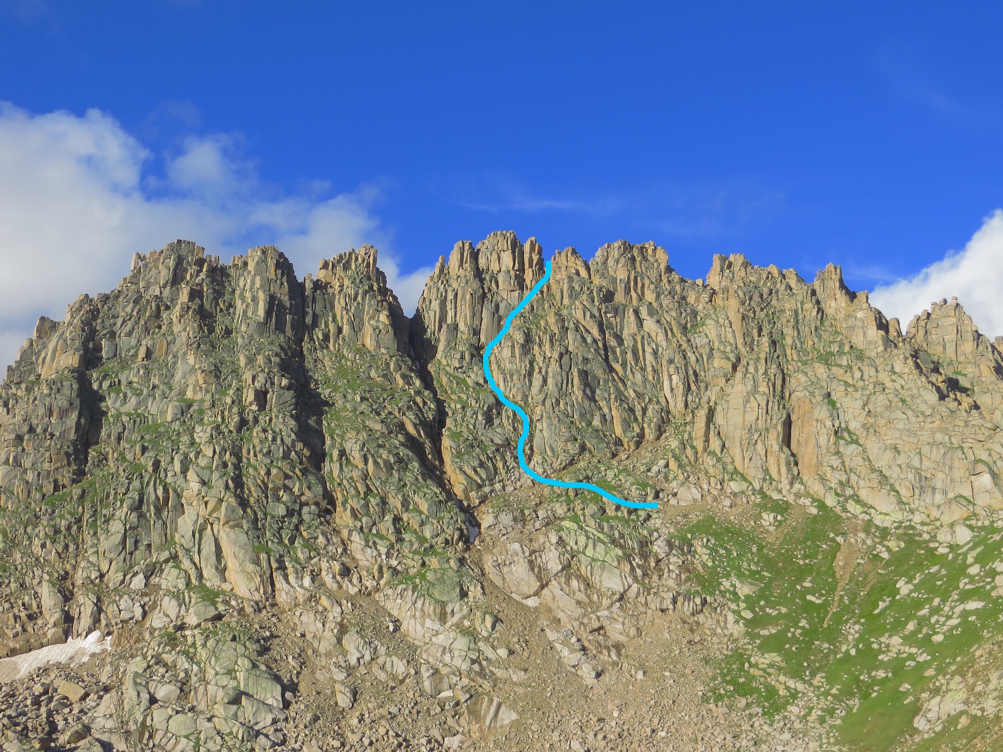 The easiest route up Jagged Mountain, through the high notch then ...