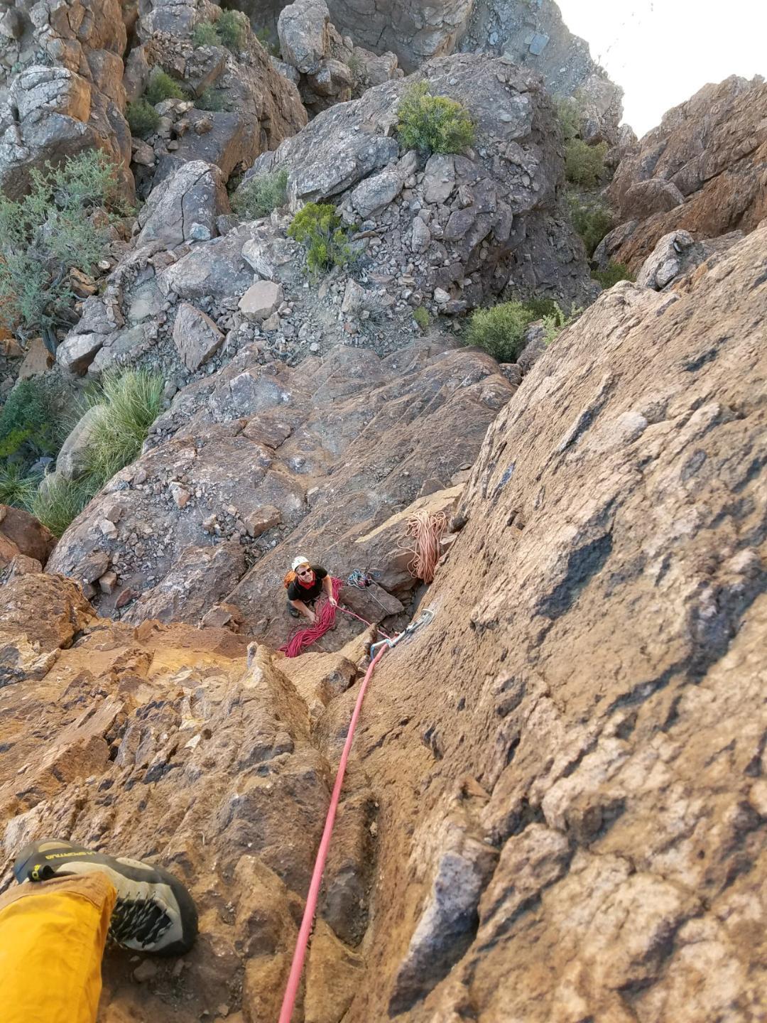 Matt Johnson belays Peter Moote on the 3rd pitch.