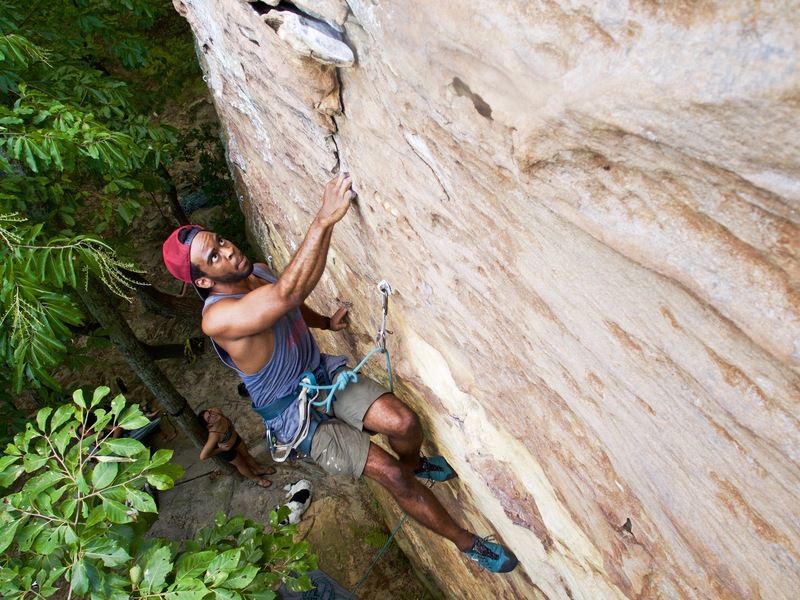 Adrian on some 5.10 at the New Wall (aka Kurt Russell Block)