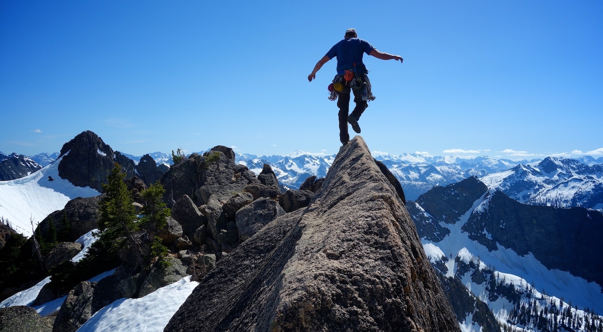 John on the knife-edge section of the South Arete.