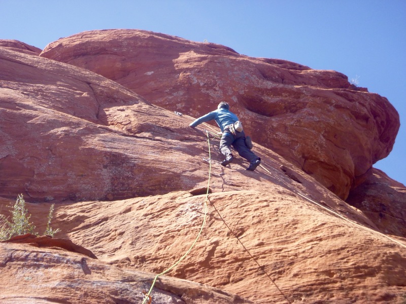 John Burcham leads the crux pitch.