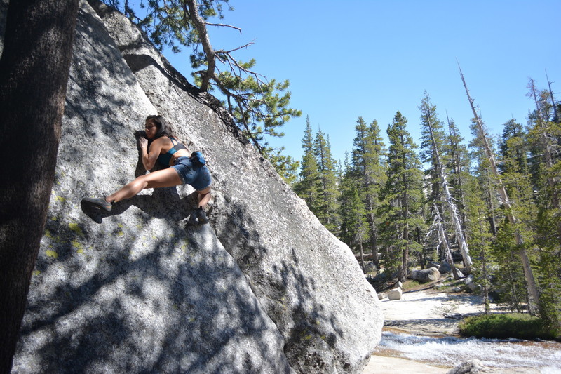 Climbing in Cracked Boulder, Yosemite National Park
