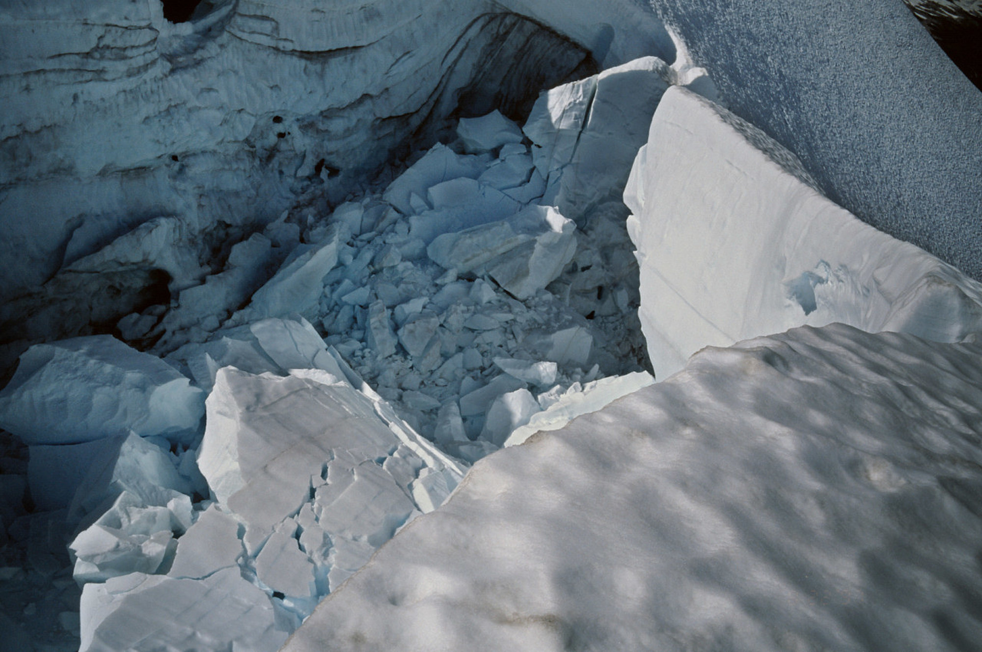 Another view of the collapsed schrund in August 1997. Bit of a bummer ...