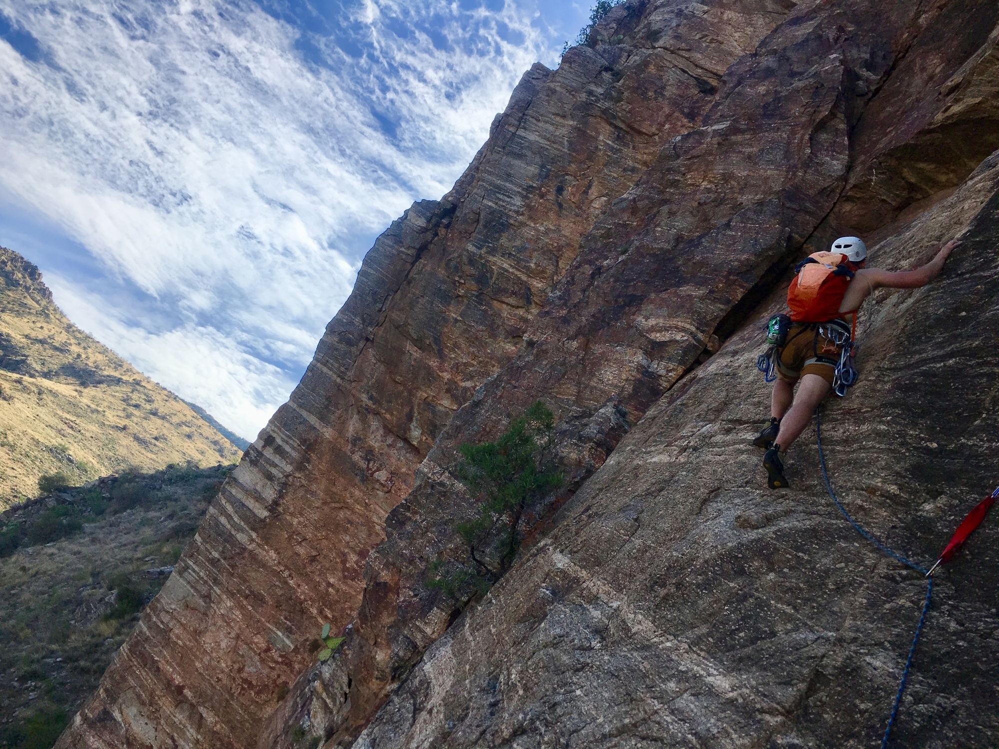 Pitch 4 traverse with the angle exaggerated in the other direction ...