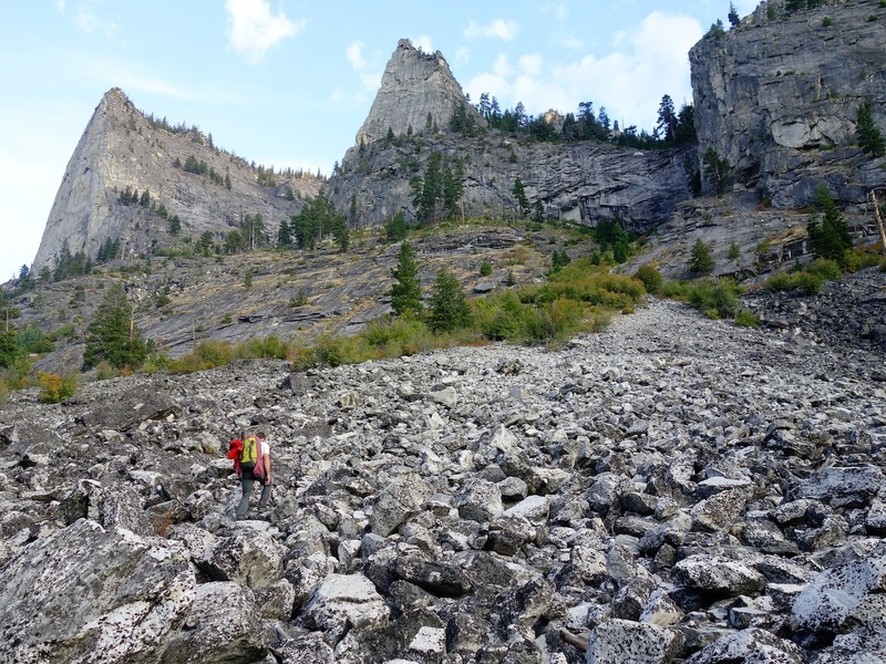 Heading up talus towards Shoshone. Cross the talus up and left to find ...
