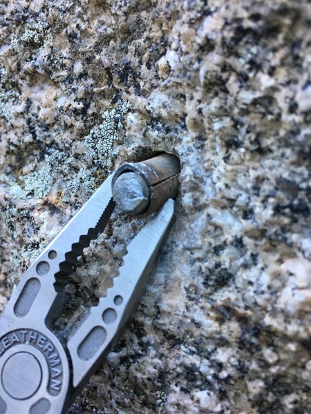 Gently wiggling out the sleeve & bent bolt, 3/8" Lok-bolt with the head ...