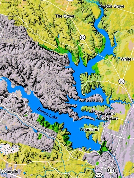 Birds eye view of Lake Belton
