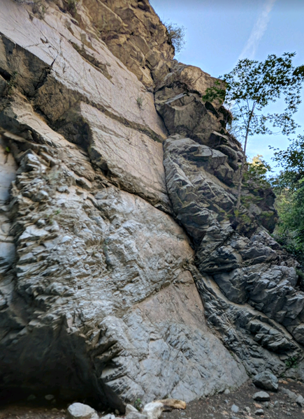 The crack route on the right wall of the canyon