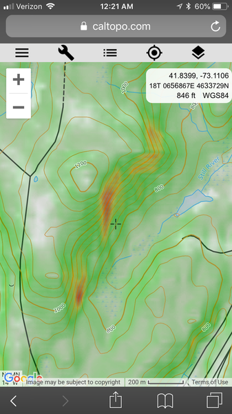 Topo map with steepness gradient