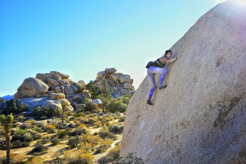 Climbing in Mutant Boulder, Joshua Tree National Park
