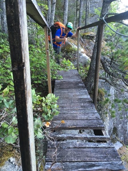 The rickety bridge on the approach from the country