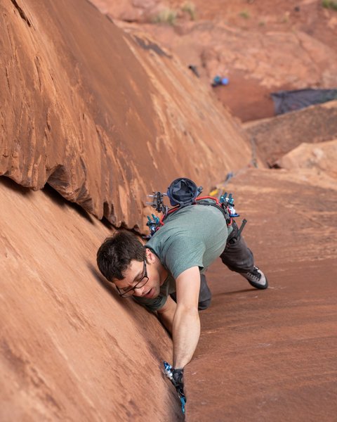 Climbing the upper flake a about 15 or so until the anchors.
