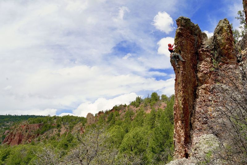 Beautiful arete and location. Fun climbing too.