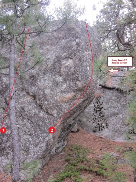 Climbing in Scary Trees Boulder, The Needles Of Rushmore