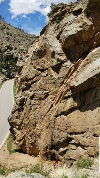 The climb goes straight up the middle of the photo.