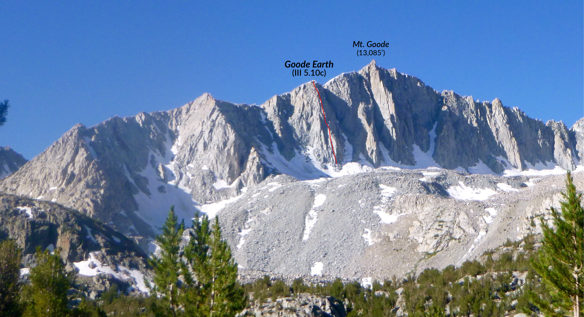 The magnificent north face of Mount Goode showing the line of Goode Earth.