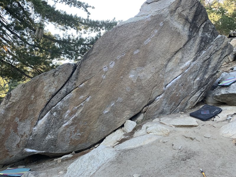 Climbing in Gold Crack Boulder/Which Way Jose, San Jacinto Mountains