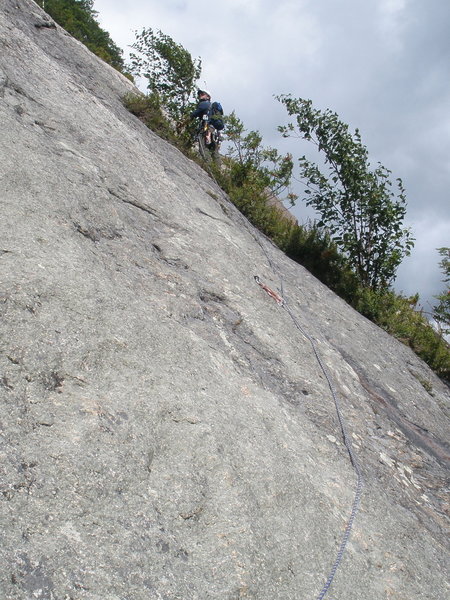Josh starting P4 (the traverse pitch) It is easier and less bush ...