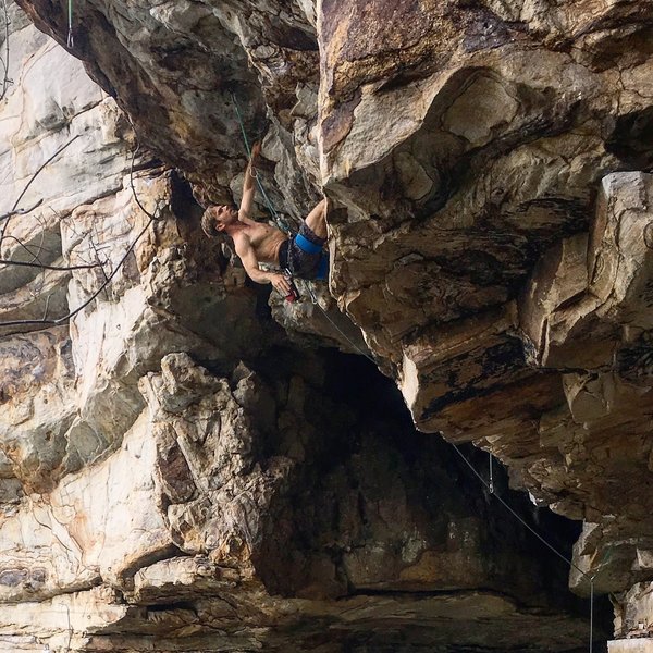 Dylan Wall entering the traverse sequence on Reckless Abandon (12b ...