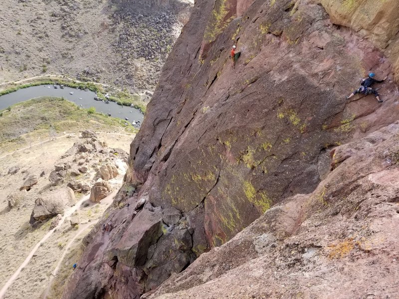Alex (belay) and Kathy (lead) on 3rd pitch traverse