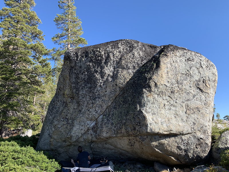The Sunset Crack boulder with the obvious crack line in it. Stand at V2 ...