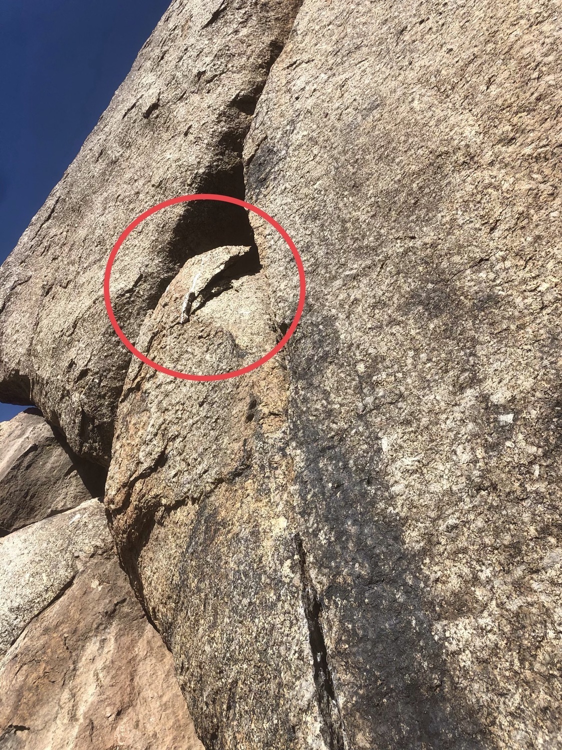 Unstable rock. Avoid this fin of rock.