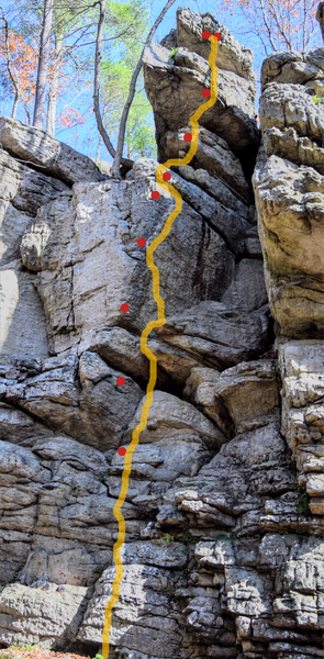 The Flake Route. Bolts in red. Bolts seem off but not. It will make ...