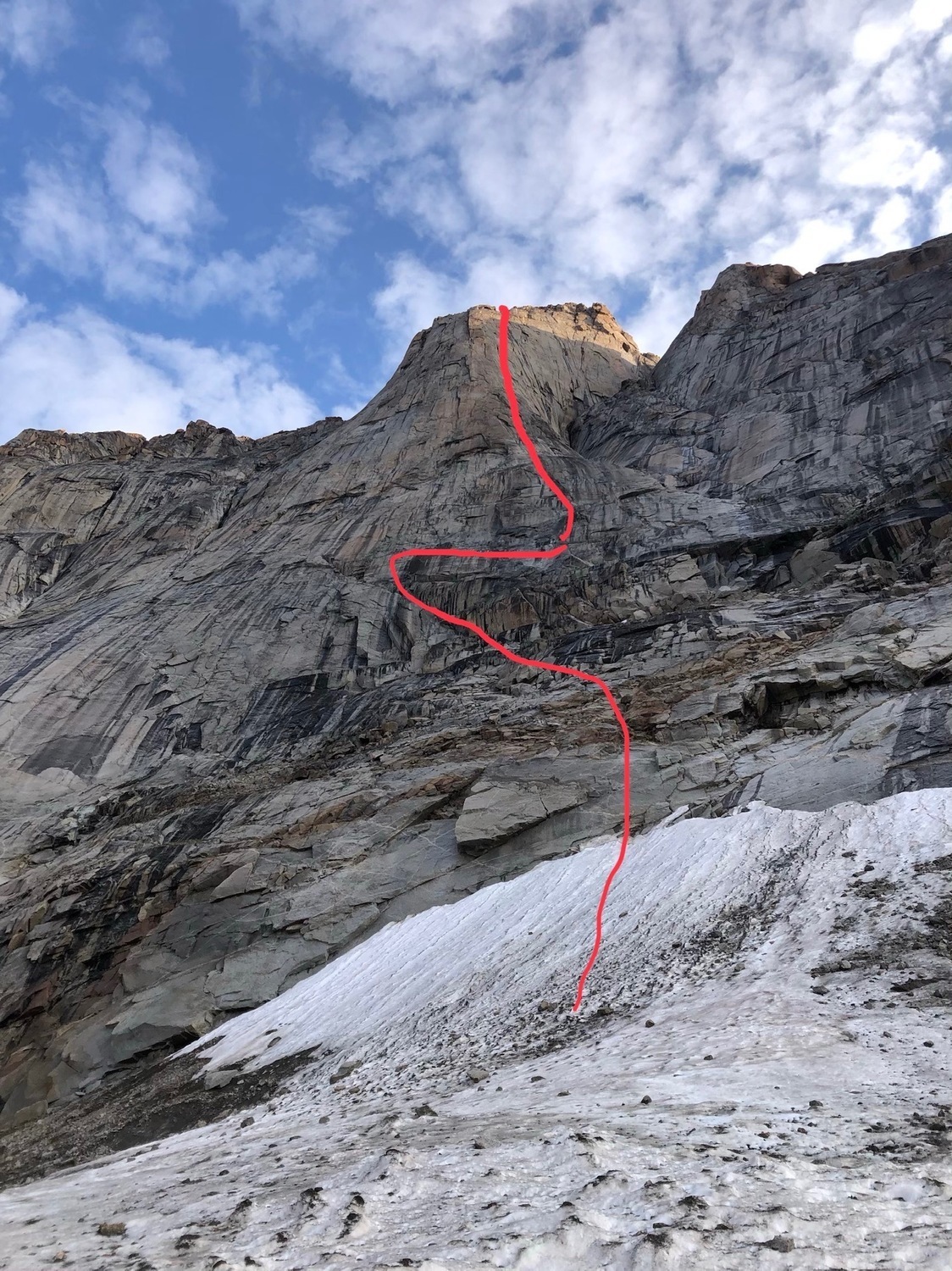 Mt. Loki from the base showing our line. We got off route and had to ...